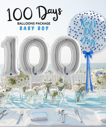 [Baby] Baby 100 Days (Personalised Name) Balloons Package - Baby Boy