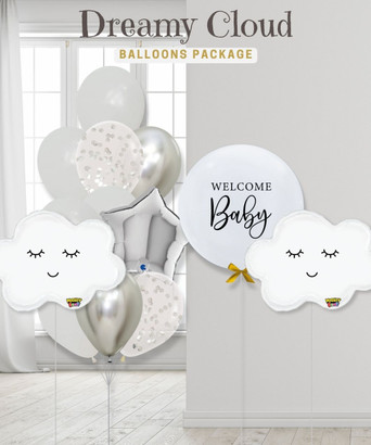 [Baby] Dreamy Cloud (Personalised Text) Balloons Package