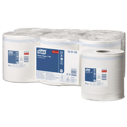 Tork Basic Paper 1 Ply Centerfeed White 300 Metres 6 Rolls (120155)