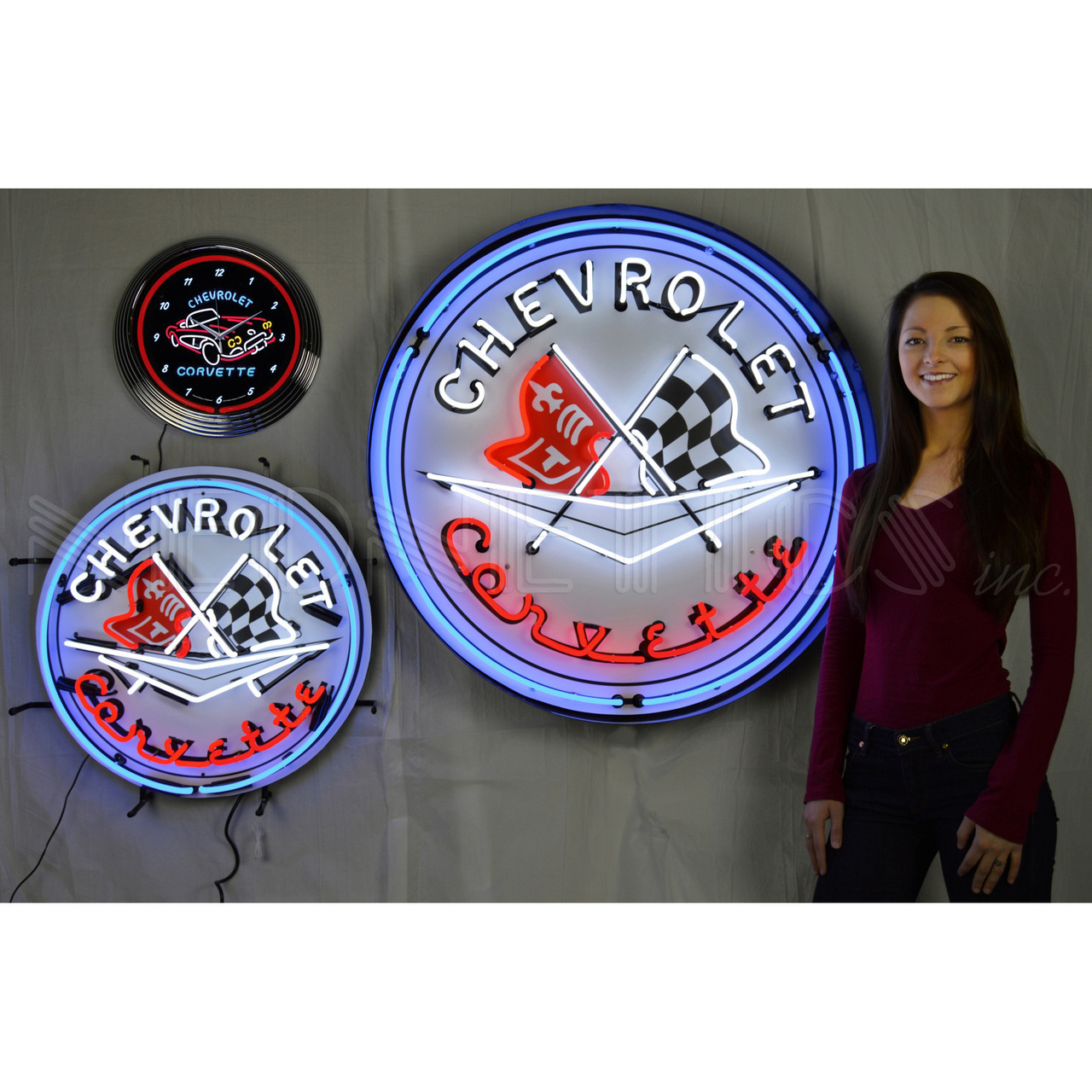 NEON Corvette Flags signs with blue outer ring Large - ZIC Motorsports