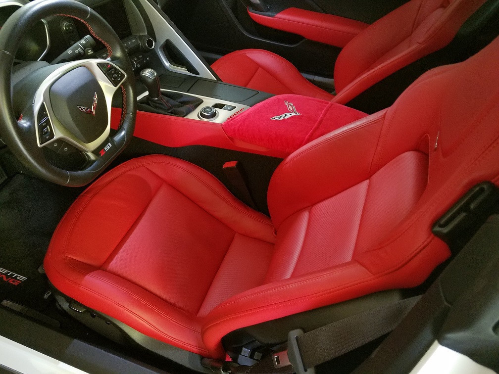 Corvette C7 Console Cover with Crossed Flags Logo - Red