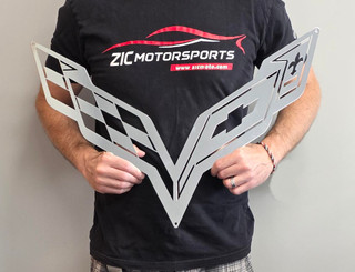 Corvette C7 Console Cover with Crossed Flags Logo - Red