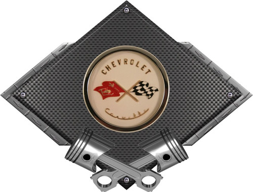 Corvette C1 Emblem Diamond with Crossed Pistons Steel Sign