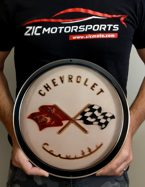 C1 Corvette Crossed Flag Emblem Steel Sign