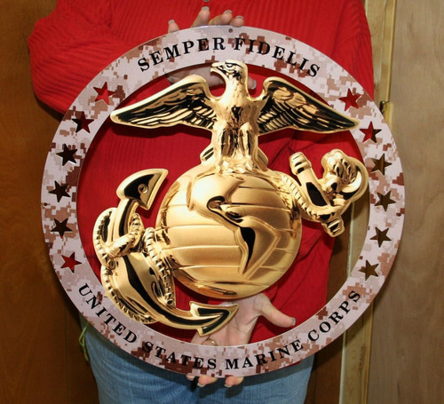 USMC ENLISTED GLOBE SEMPER FIDELIS Steel Sign - Light Tan Camo