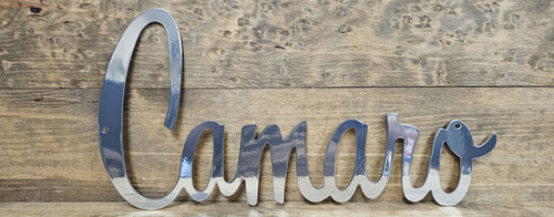 Chevy Camaro Script Chrome Steel Sign