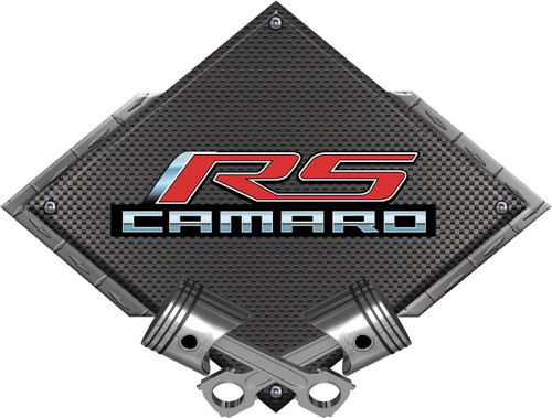 Chevy Camaro RS Emblem Black Diamond with Cross Pistons Steel Sign