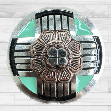 Antique Silver with Copper Flower Concho 1.5" W190L - Glowing Results