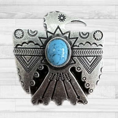 Antique Silver Turquoise Thunderbird Concho 1.5" W181L - Glowing Results