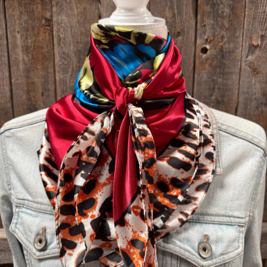 35X35" Red Floral Leopard Print Wild Rag / Scarf - Glowing Results