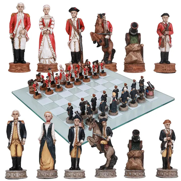 Revolutionary War Chess Set - Clear/Glass Board