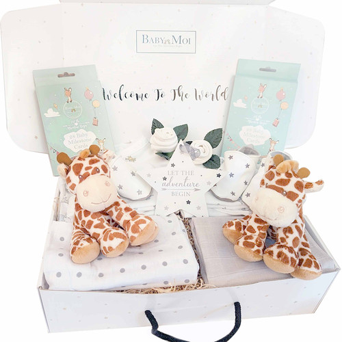 Let The Adventure Begin Twin Babys Gift Hamper Safari Giraffe - Baby Moi