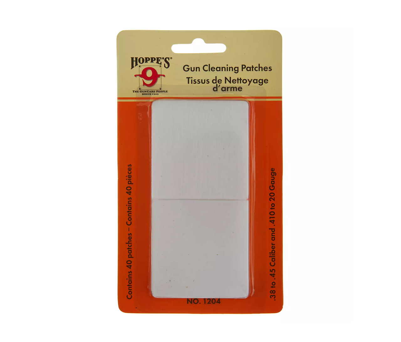 Hoppe's - Bore Cleaning Patches .38 - .45, 410-20 GA 40 pack