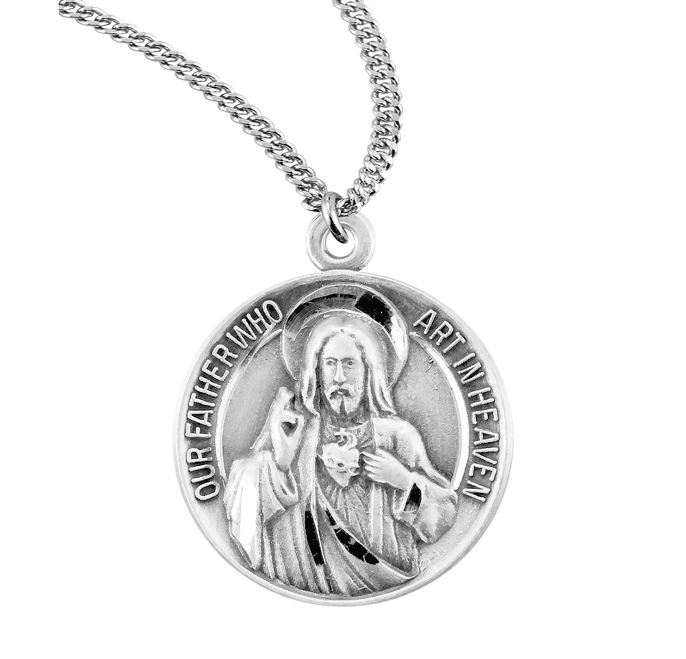 Our Father/Hail Mary Round Sterling Silver Medal - Holy Land Art ...