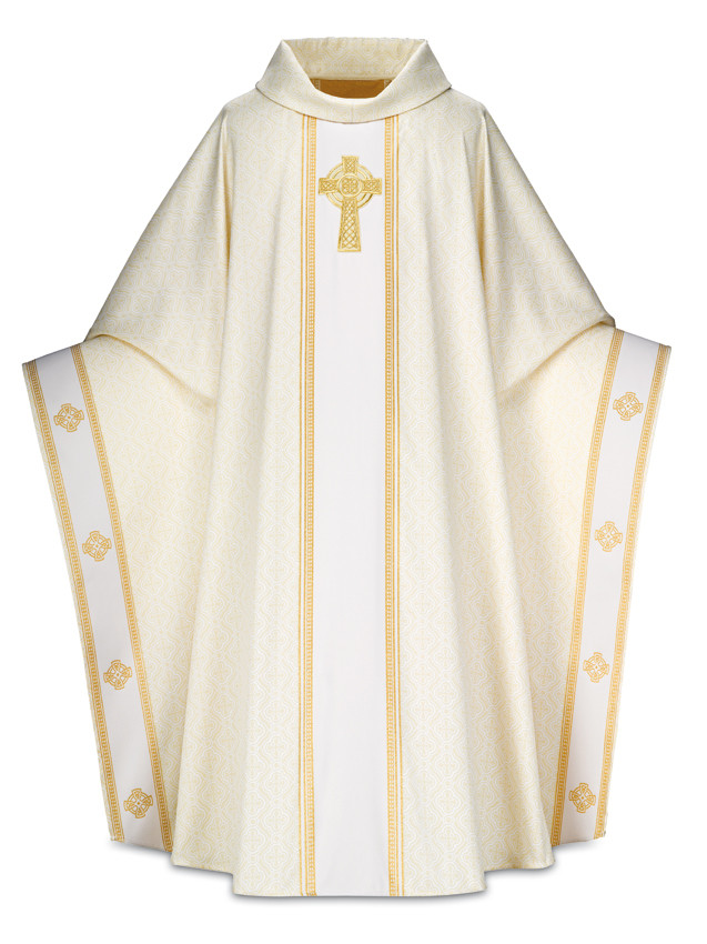 #3858 Celtic Hand Embroidered Monastic Chasuble | Roll Collar | 100% ...