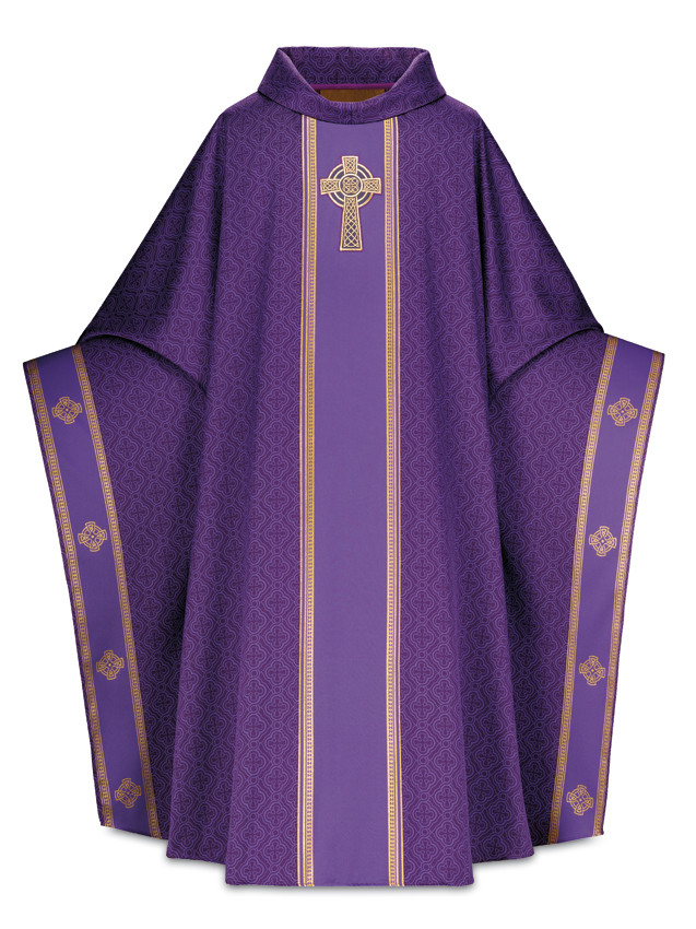 #3858 Celtic Hand Embroidered Monastic Chasuble | Roll Collar | 100% ...