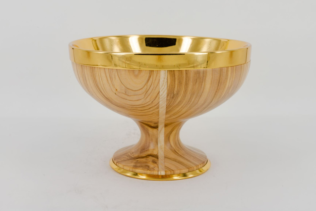 Olive Wood Open Ciborium | Holds 130 Hosts | Brass Gold Plated ...