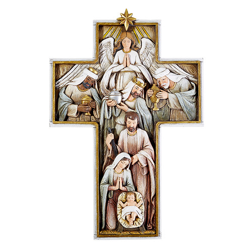 12" Nativity Cross Plaque | Resin - Holy Land Art Company, LLC