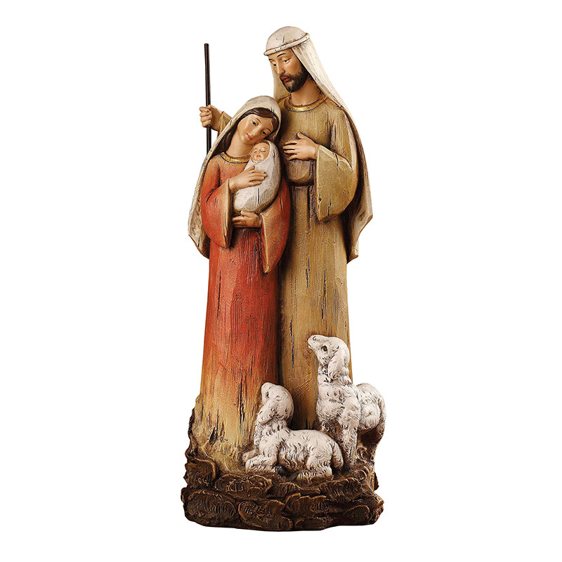 12" Holy Family with Lambs Figure | Resin - Holy Land Art Company, LLC