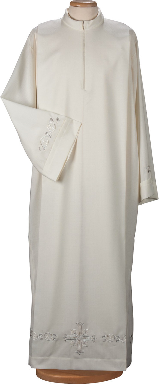 #4479 Embroidered Alb | Front Zipper | Poly/Cotton - Holy Land Art ...