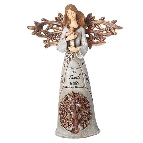 9" Tree of Life Angel with Cross | Resin/Stone - Holy Land Art Company, LLC