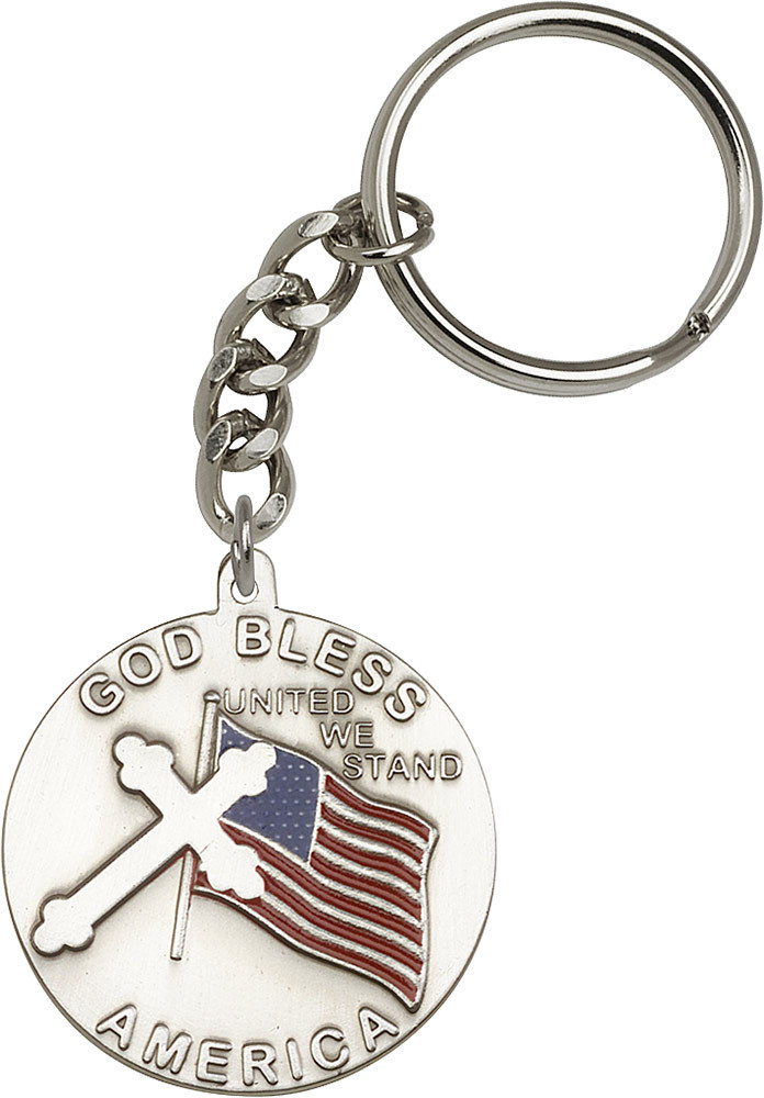 God Bless America Silver Finish Keychain - Holy Land Art Company, LLC