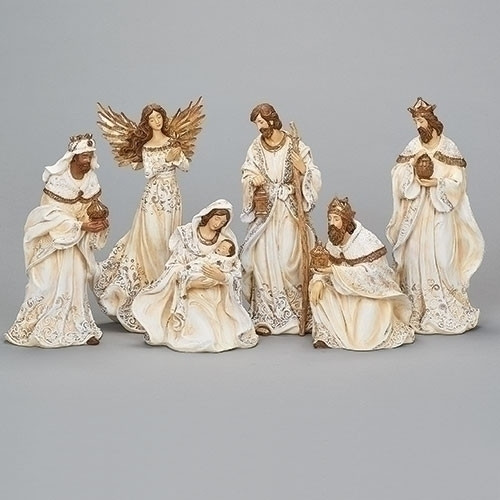 12" Gold Trim Nativity Set | 6 piece | Resin - Holy Land Art Company, LLC