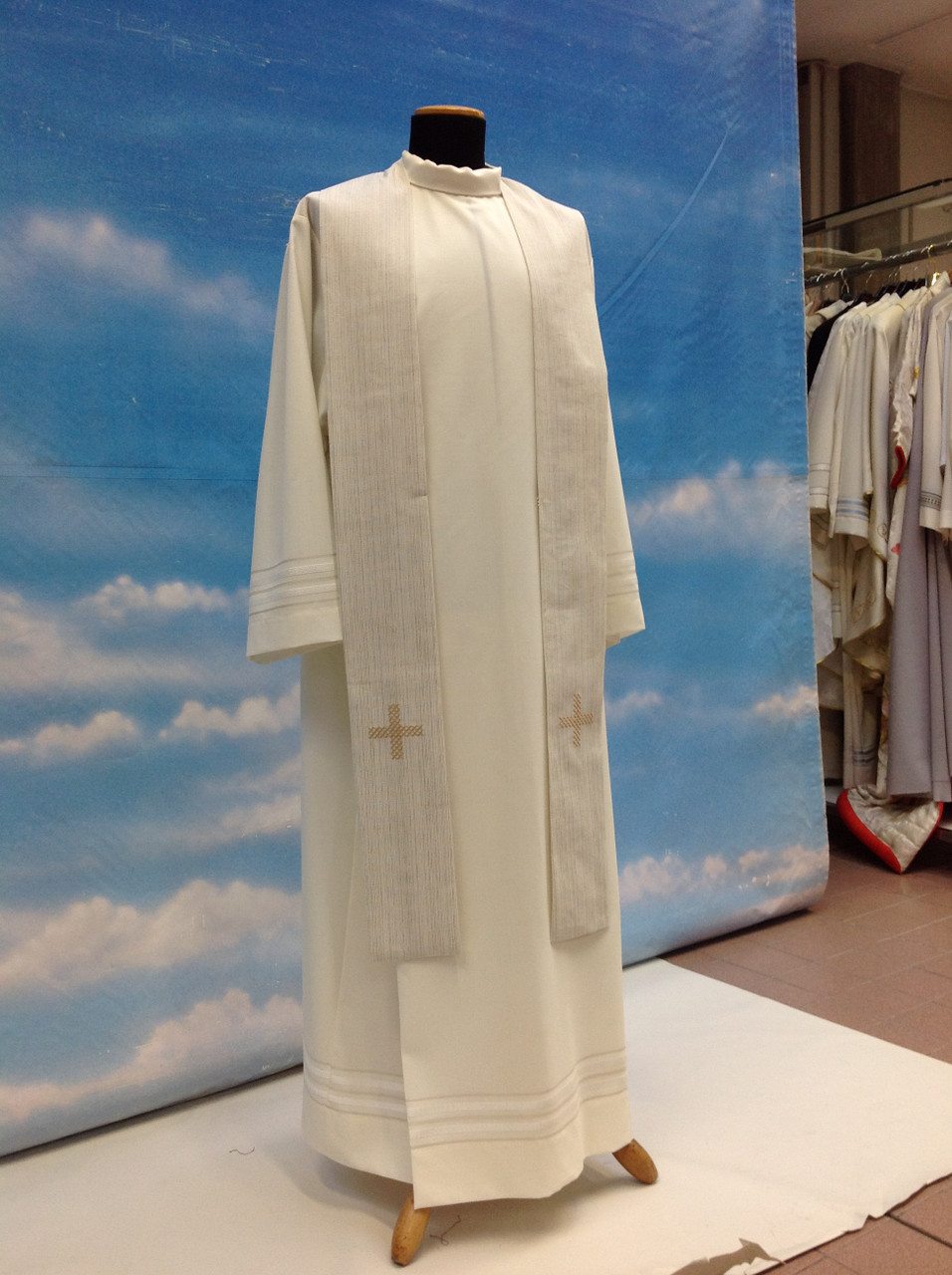 #039 Embroidered Cross Overlay Stole | Poly/Wool/Linen - Holy Land Art ...