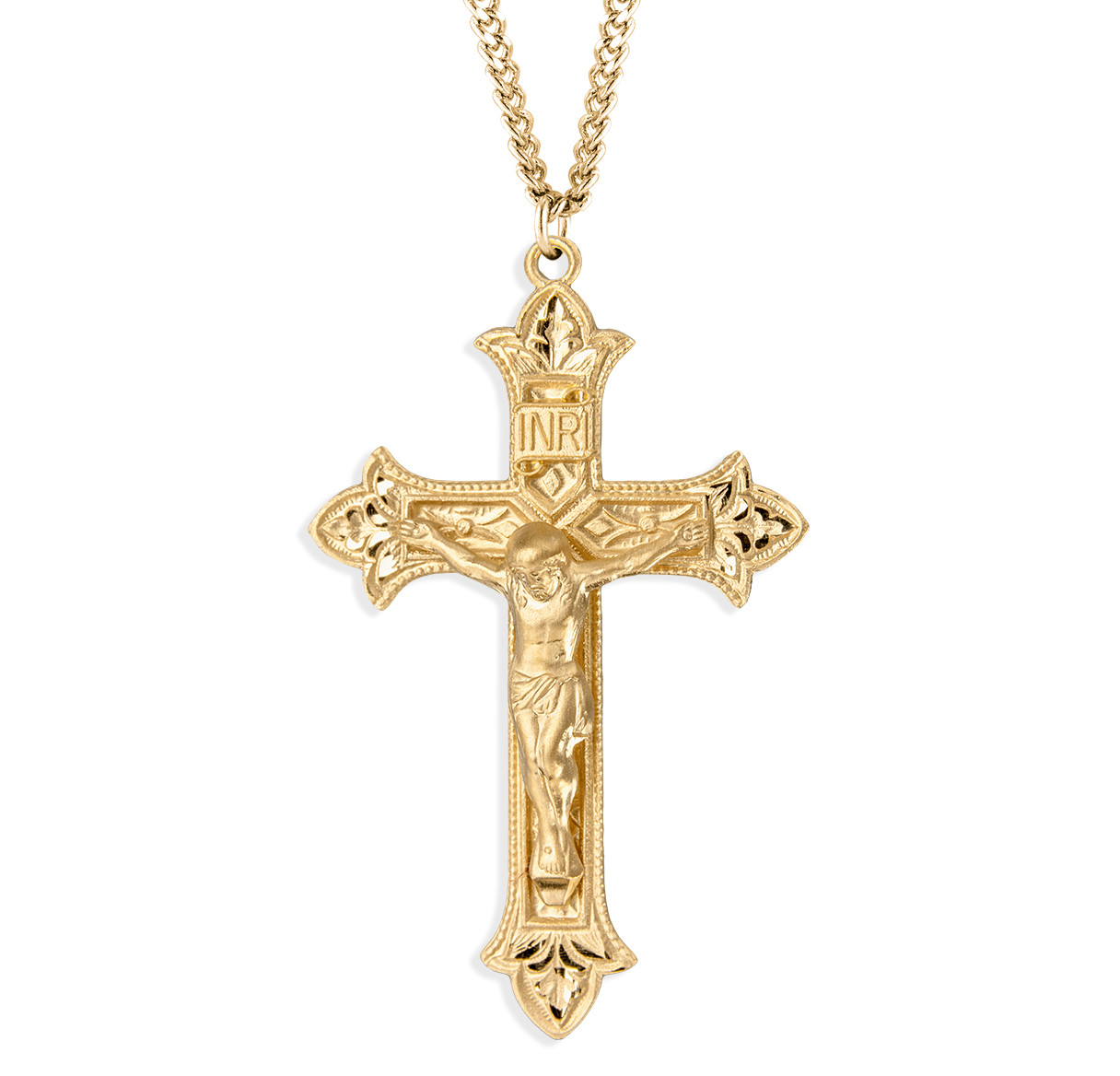 Gold Over Sterling Silver Fleur-de-Lis Tip Crucifix