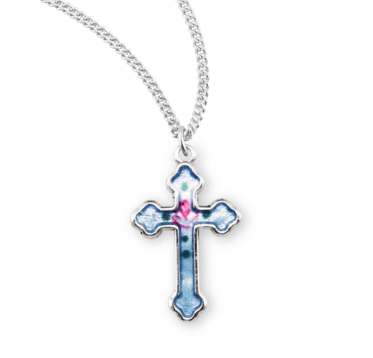 Sterling Silver Blue Enameled Cross - Holy Land Art Company, LLC