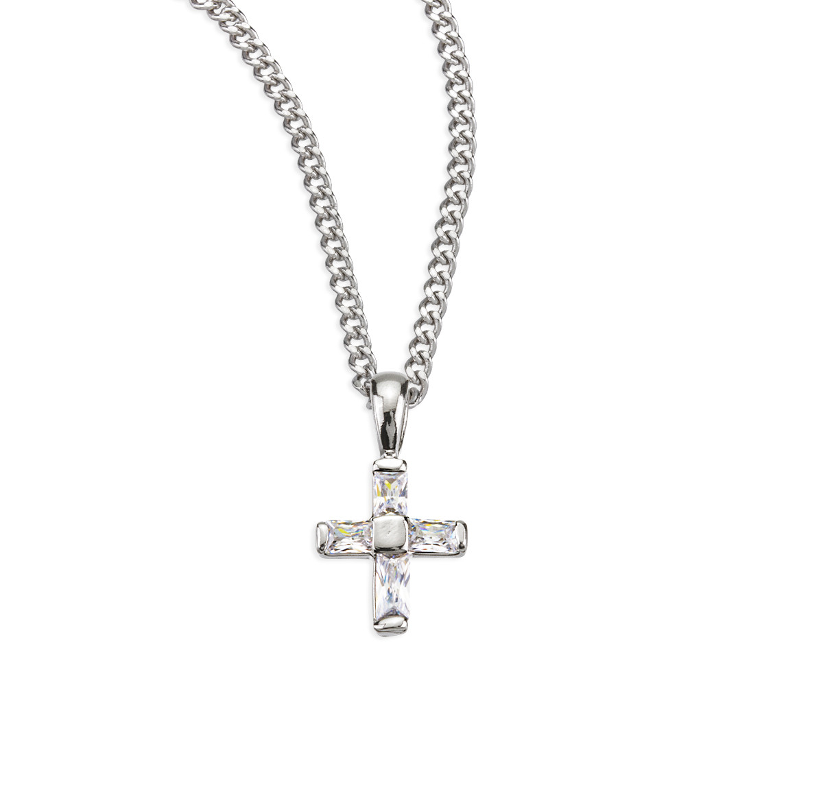Sterling Silver Small Cross with CZ Settings - Holy Land Art Company, LLC