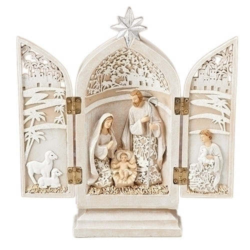 8.5 Inch Nativity Papercut Triptych Resin Stone