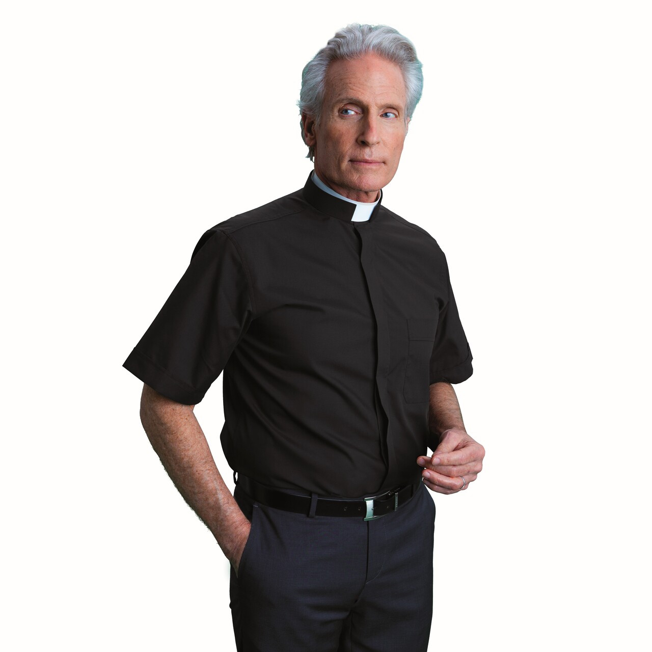 Black Romano Clergy Shirt | Tonsure Collar | Short Sleeve | Poly/Cotton ...
