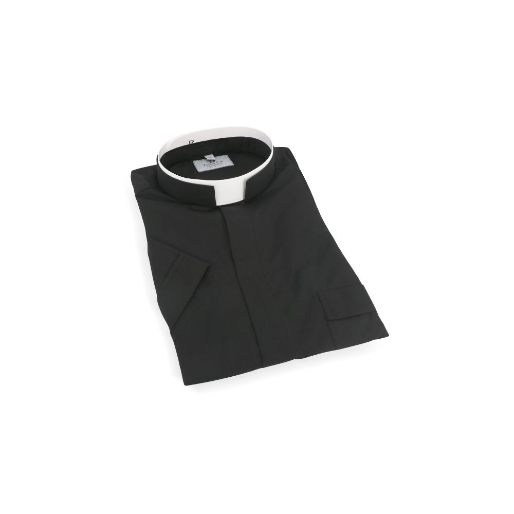 Black Romano Clergy Shirt | Tonsure Collar | Short Sleeve | Poly/Cotton ...