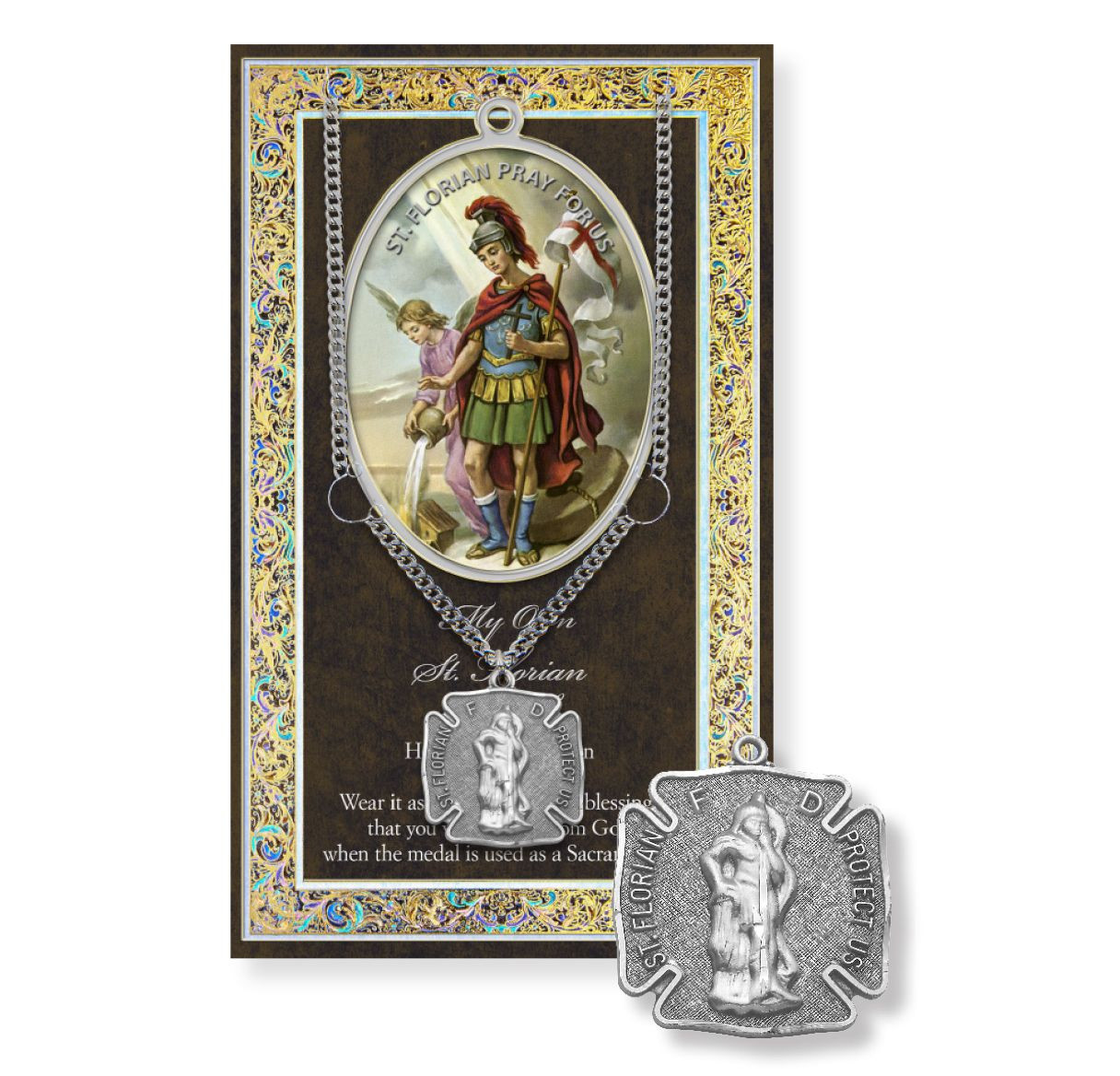Saint Florian Biography Pamphlet and Patron Saint Medal - Holy Land Art ...