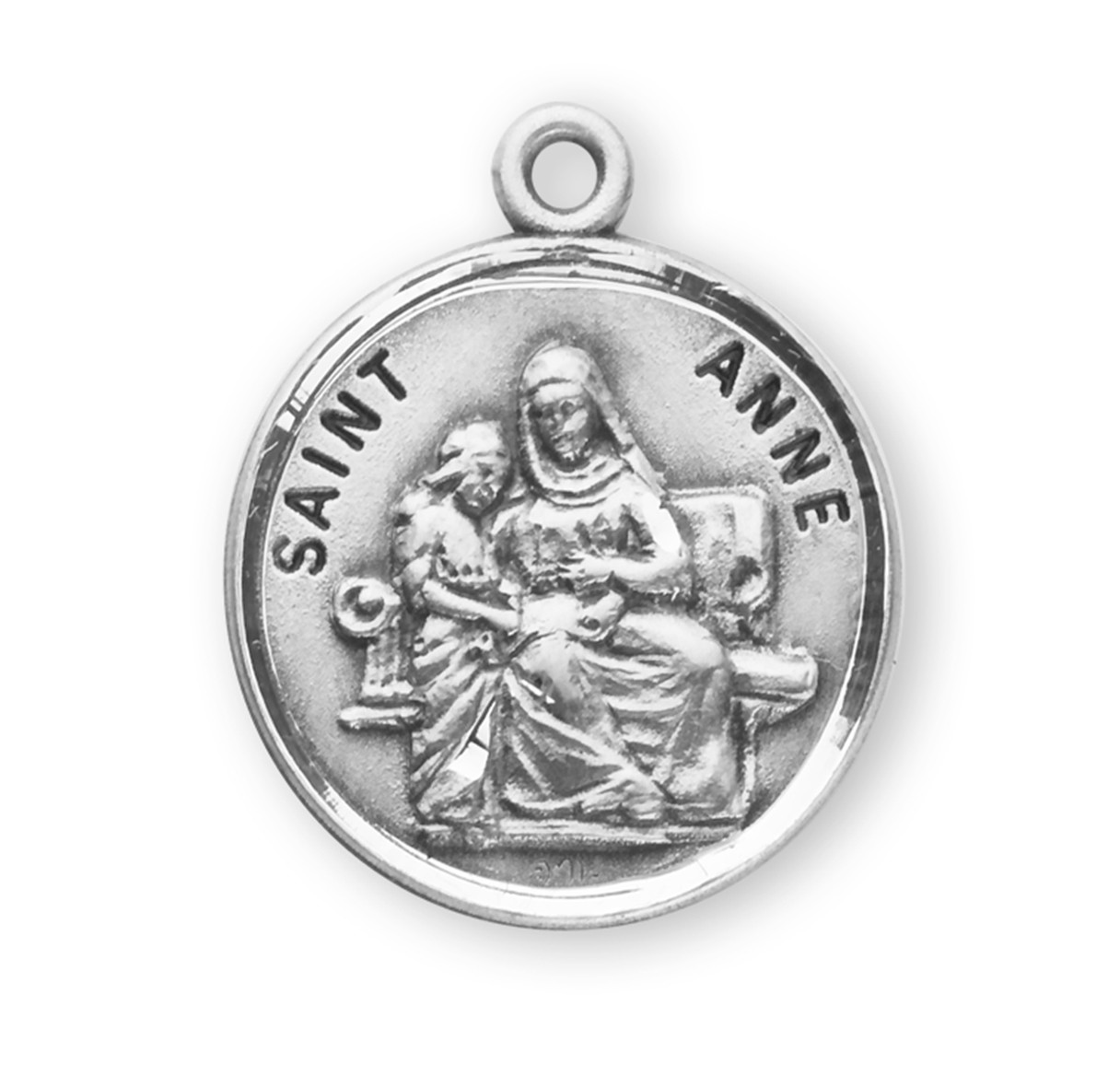 Patron Saint Anne Round Sterling Silver Medal | 18" Chain - Holy Land ...