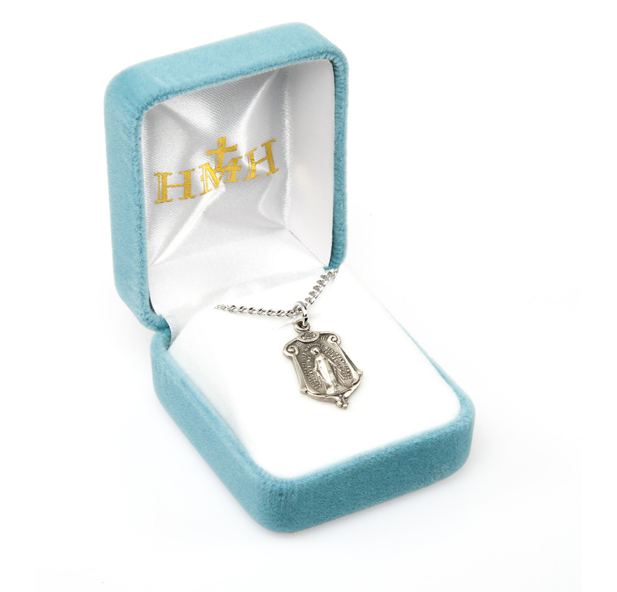 Sterling Silver Miraculous Medal | Fancy Shield - Holy Land Art Company ...