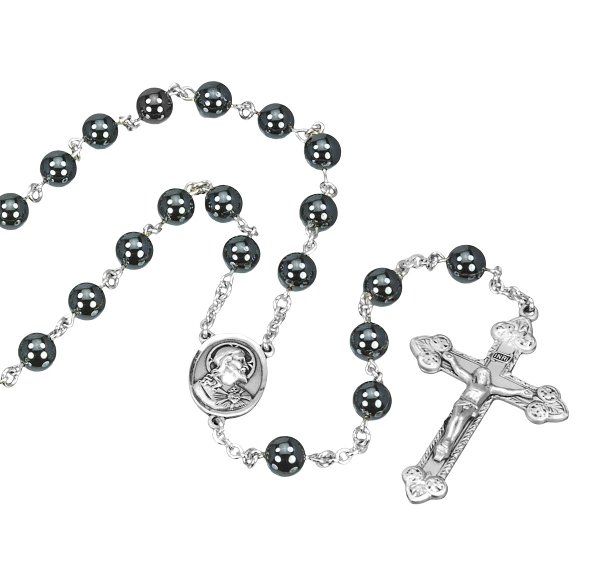 Round Genuine Hematite Rosary | 8mm Beads - Holy Land Art Company, LLC