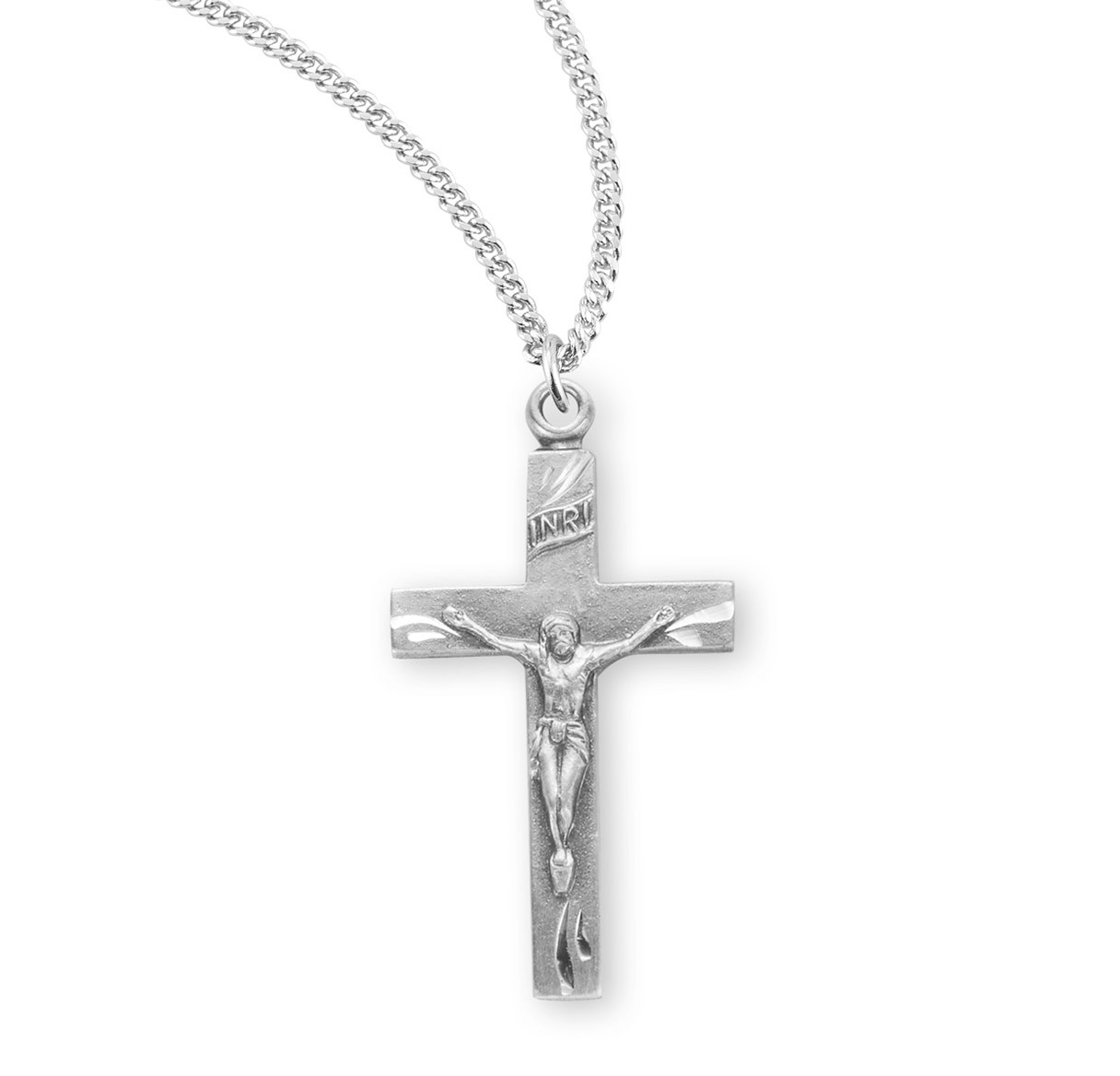 Basic Engraved Sterling Silver Crucifix | 18" Curb Chain - Holy Land ...