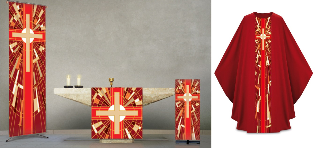 #75 Printed Cross Complete Altar Set | Chasuble + Banner + Altar ...