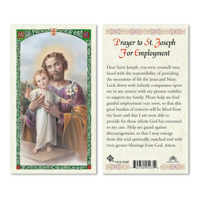 St. Joseph, Patron Saint of Workers Prayer Holy Card - Holy Land Art ...