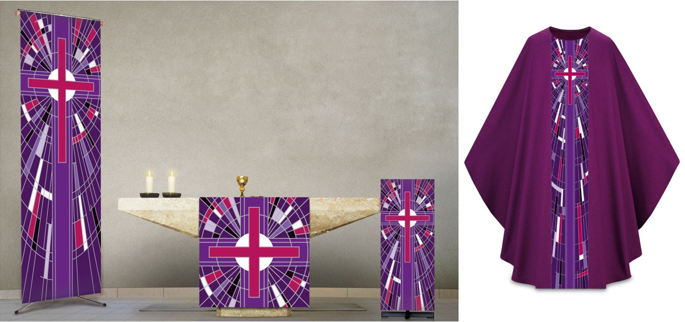 #75 Printed Cross Complete Altar Set | Chasuble + Banner + Altar ...