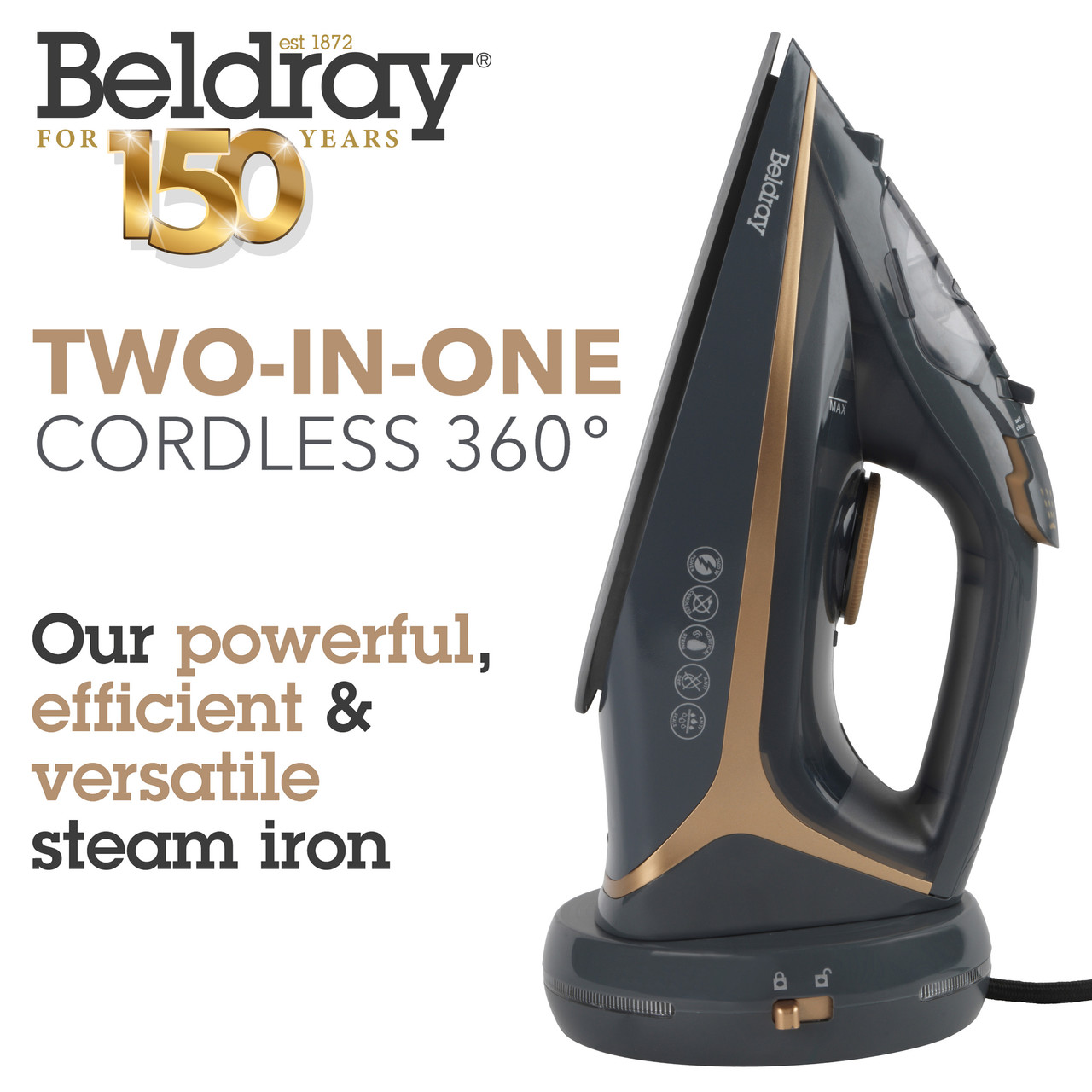 Beldray 2-In-1 Cordless Steam Iron | Copper | 360° Charging Base