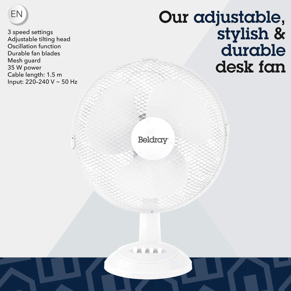 Shop Beldray 12 Inch Desk Fan | 3 Speed | Adjustable Head