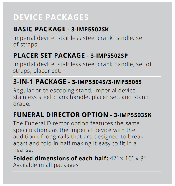 Imperial Casket Lowering Device w/ Device Stand
