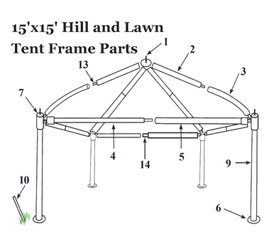 15' x 15' Hill & Lawn Cemetery Tent Frame Parts