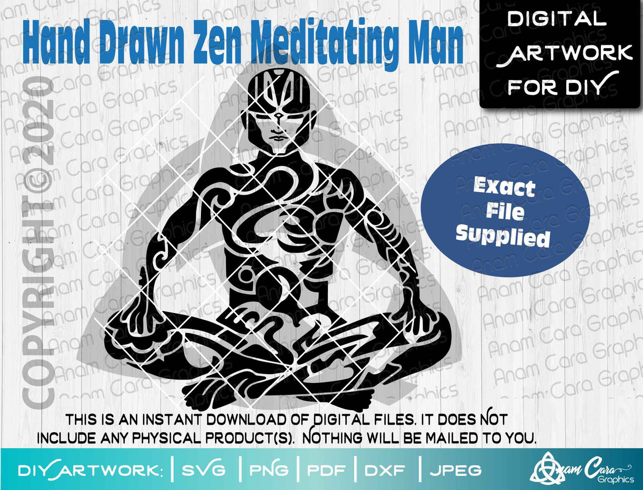 Hand Drawn Zen Male| SVG Cut or Print Art| AnamCaraGraphics