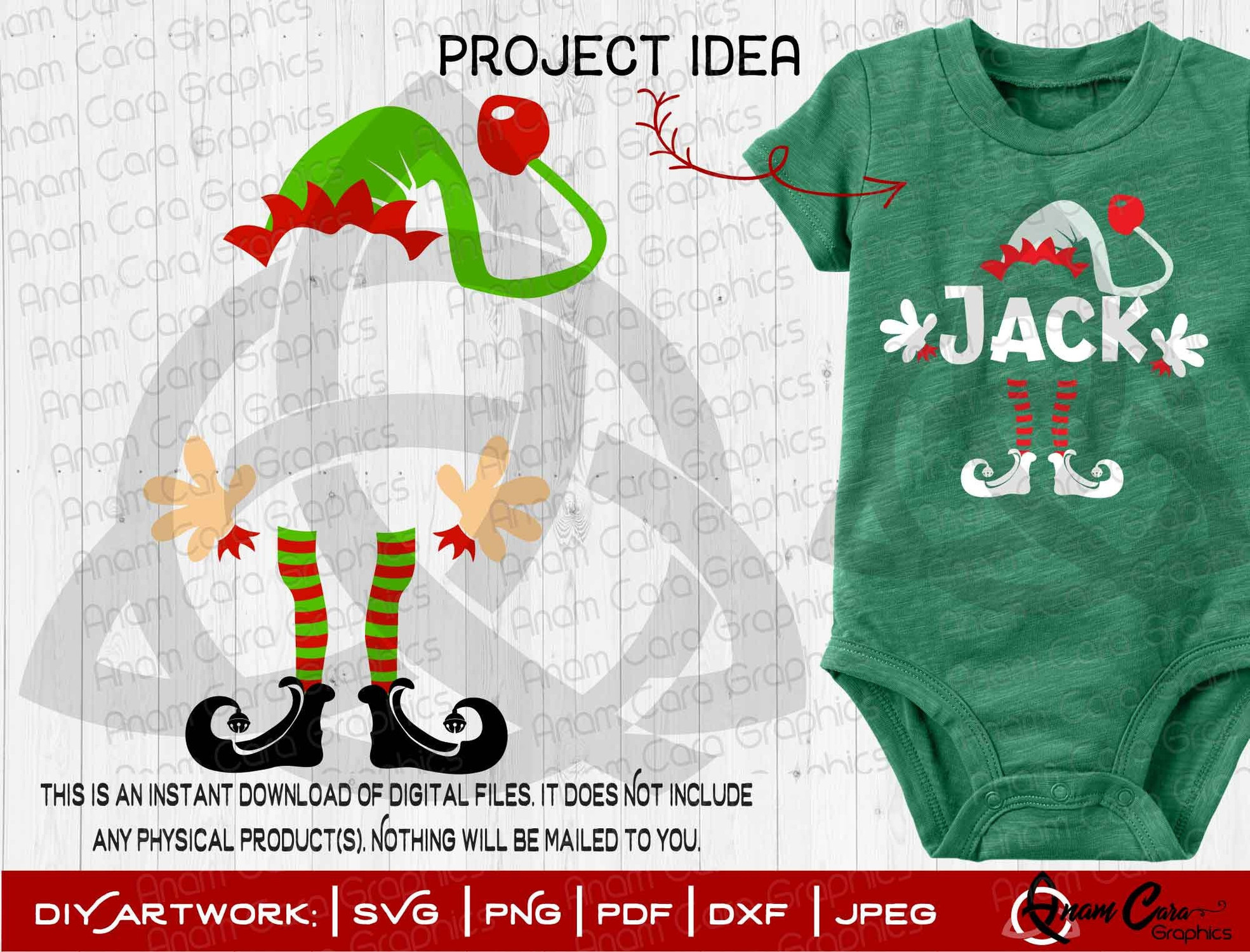 Elf Split Monogram | SVG Cut or Print Art| AnamCaraGraphics