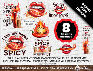 Spicy Book Lover Bundle of 8 Designs | 4C Printable Sub Art ...