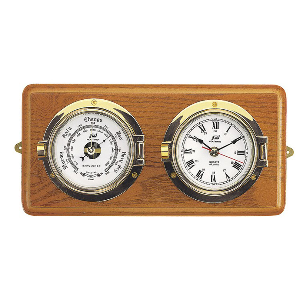 Plastimo 3" Clock & Barometer Set on Wood